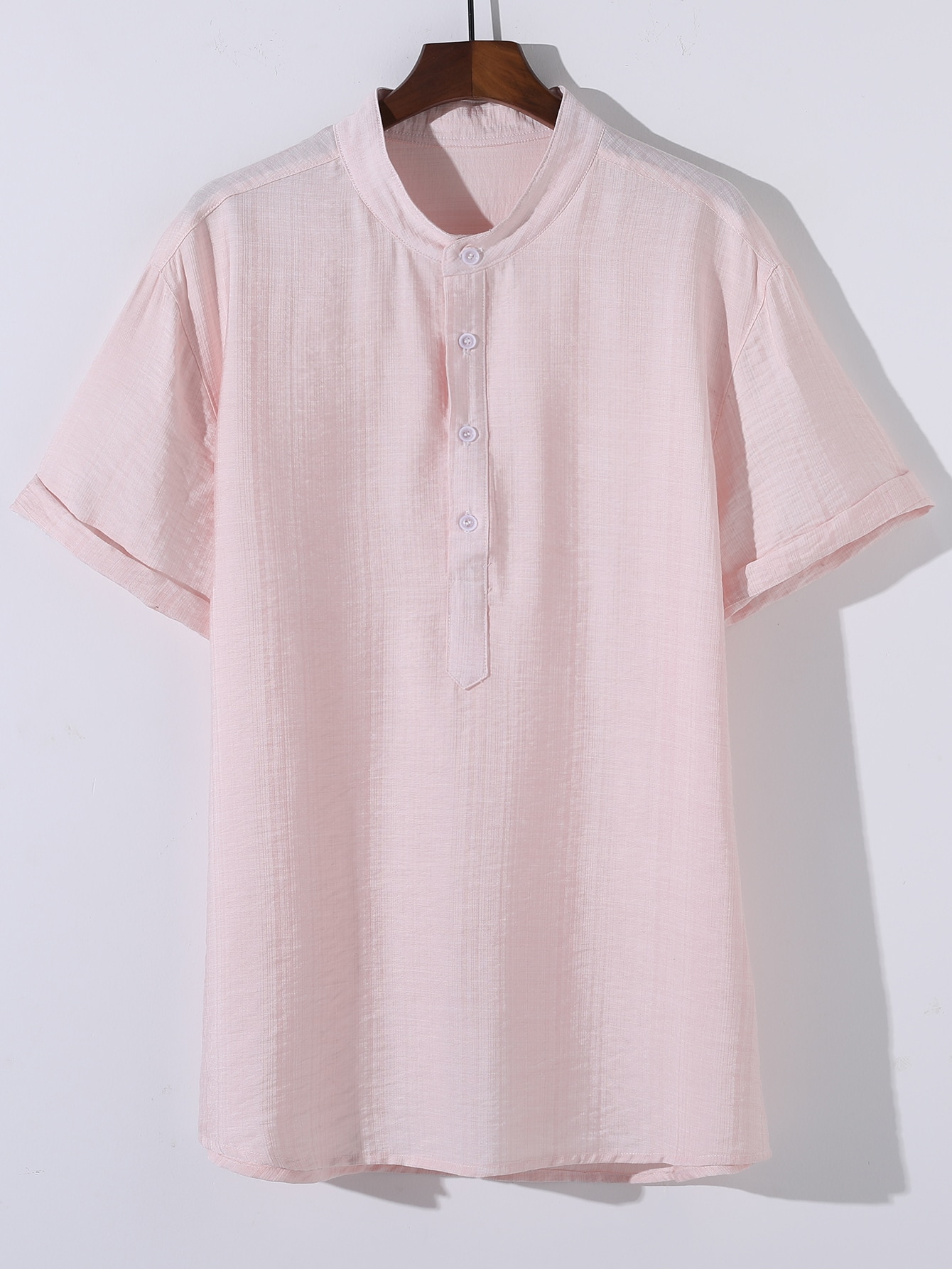 Men Solid Half Button Shirt