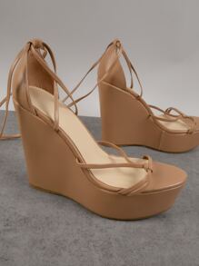Strappy Lace Up Platform Wedge Sandals | SHEIN USA