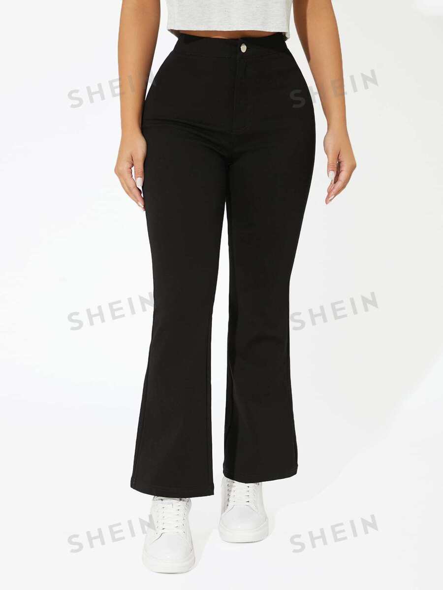 SHEIN PETITE High Waist Solid Bootcut Jeans | SHEIN UK