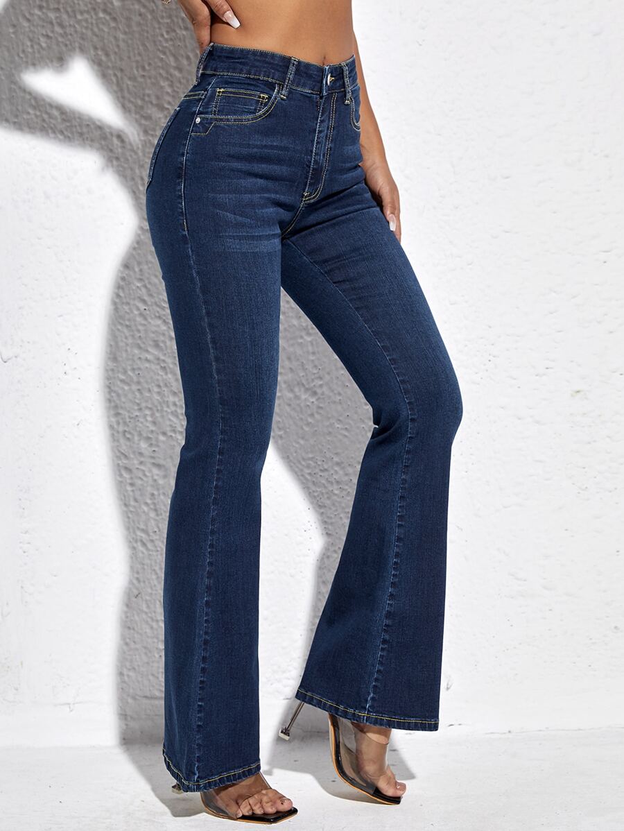 SHEIN PETITE High Waisted Flared Jeans | SHEIN USA