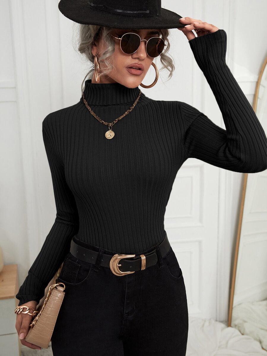 SHEIN Privé Turtle Neck Ribbed Knit Jumper | SHEIN UK