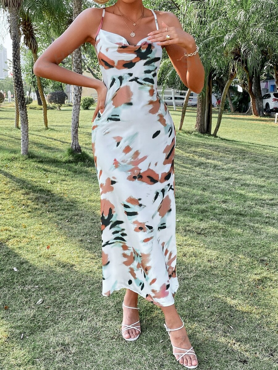 SHEIN Frenchy Costas nuas Criss Cross Drapejado Gráfico Boho Vestido ...