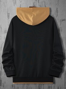 Manfinity Hypemode Hombres Capucha con estampado de slogan de color combinado con bolsillo de ...