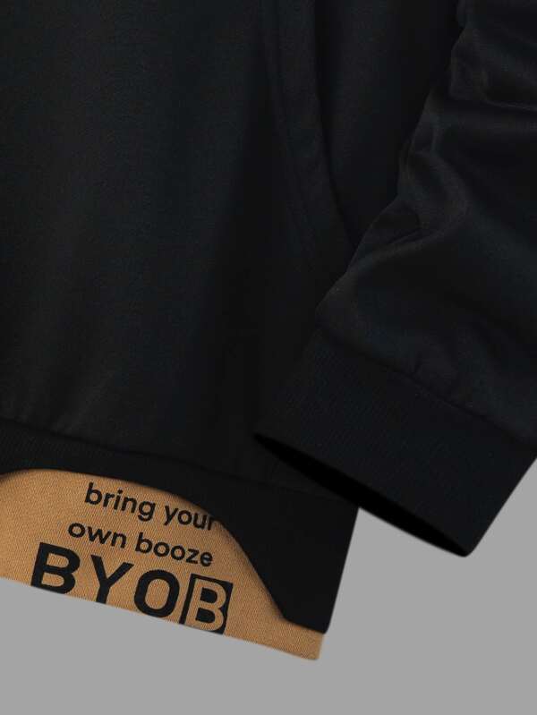 Manfinity Hypemode Hombres Capucha con estampado de slogan de color combinado con bolsillo de ...