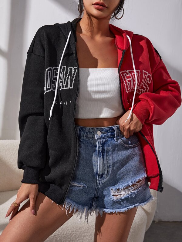 Shein Ezwear Letter Graphic Color Block Drop Shoulder Thermal