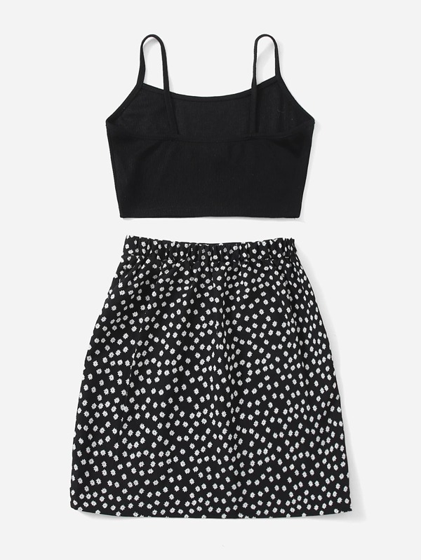 SHEIN Kids EVRYDAY Girls Crop Cami Top And Ditsy Floral Skirt Set ...