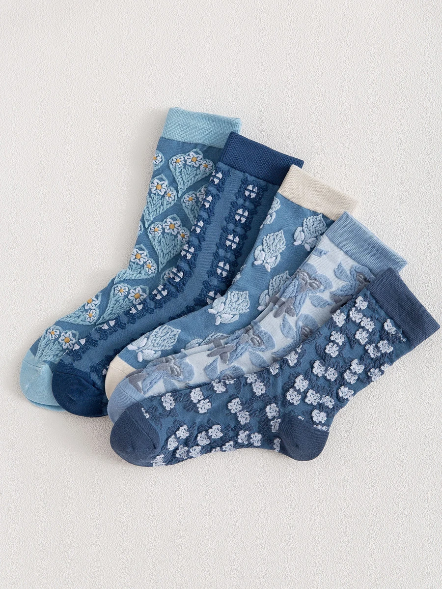 5pairs Flower Print Crew Socks | SHEIN USA