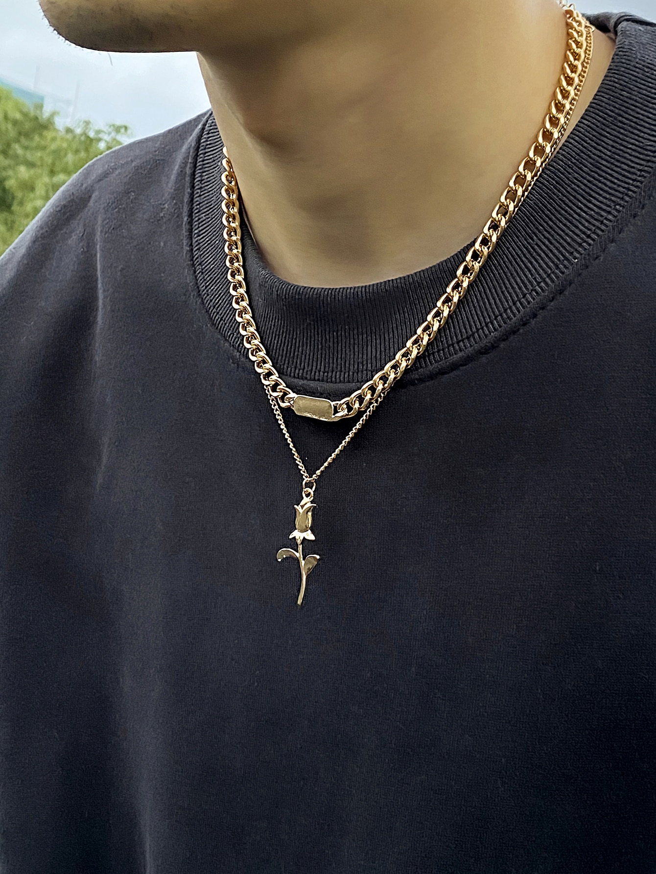 2pcs Men Flower Pendant Necklace