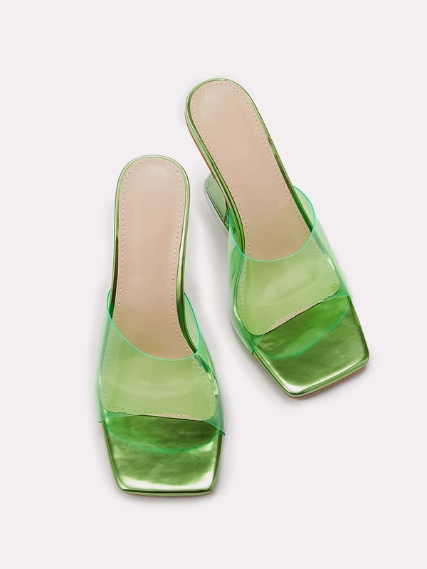 Clear Strap Sculptural Heeled Mule Sandals | SHEIN USA