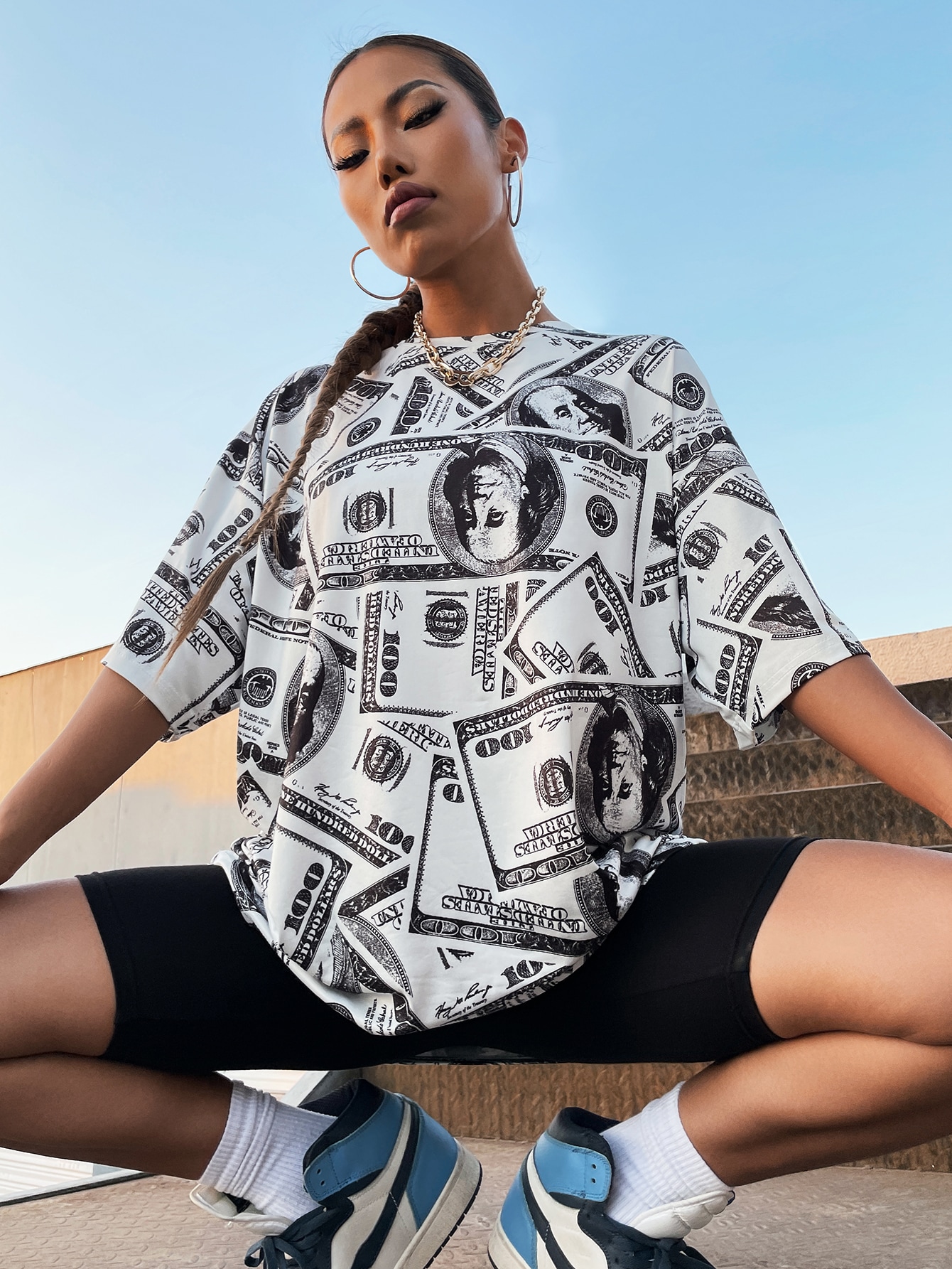 SHEIN Coolane Dollar Print Drop Shoulder Tee