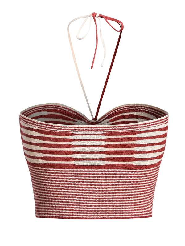 SHEIN Qutie Striped Pattern Halter Knit Top | SHEIN USA