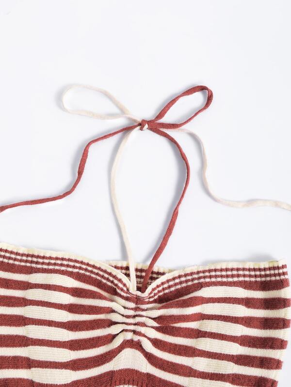 SHEIN Qutie Striped Pattern Halter Knit Top | SHEIN USA