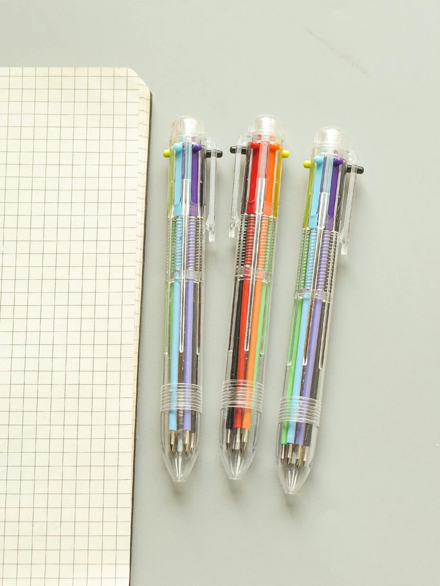 6-in-1 Multi-color Transparent Design Retractable Ballpoint Pen For ...