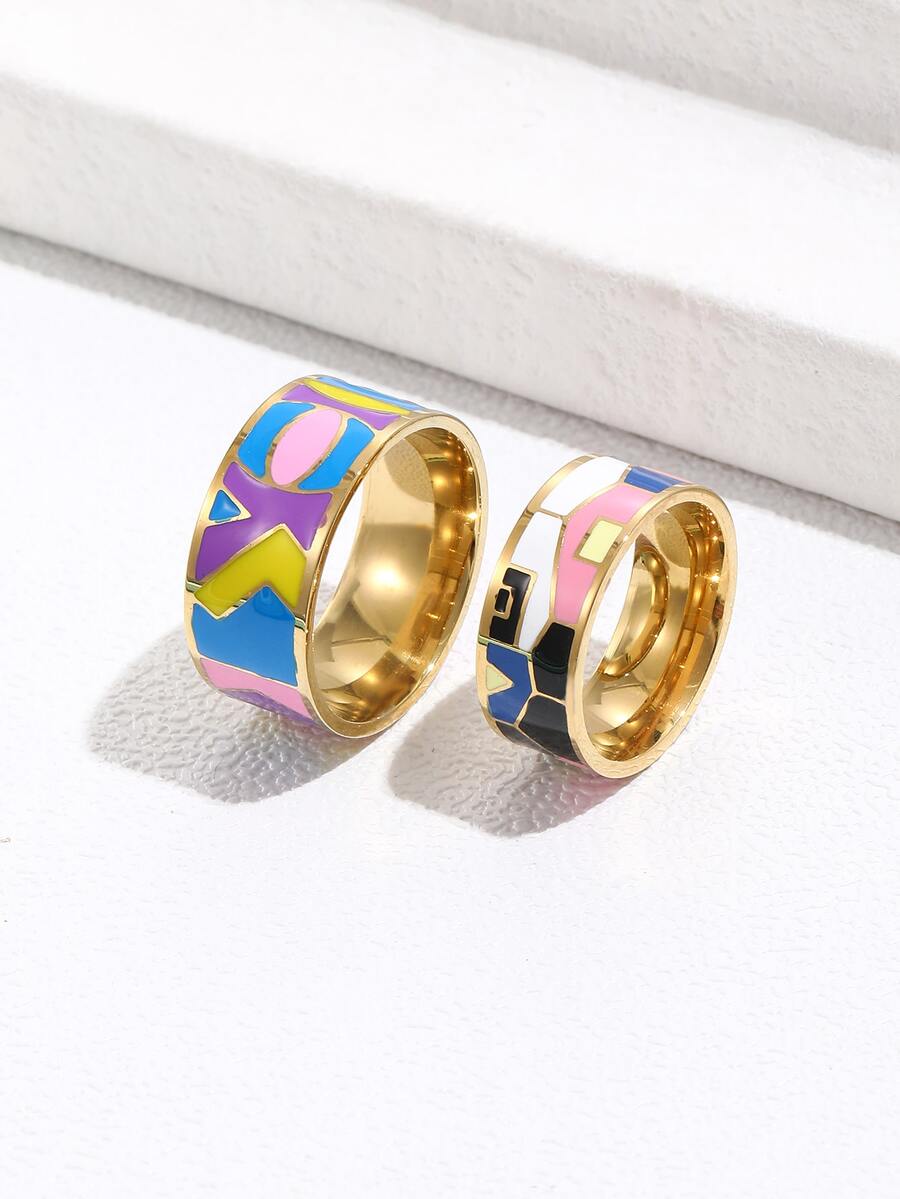 2pcs Color Block Ring | SHEIN EUR