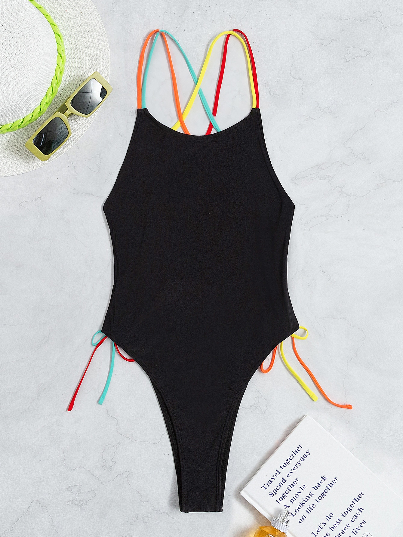 SHEIN Swim Vcay Solid Lace Up One Piece Swimsuit | SHEIN USA