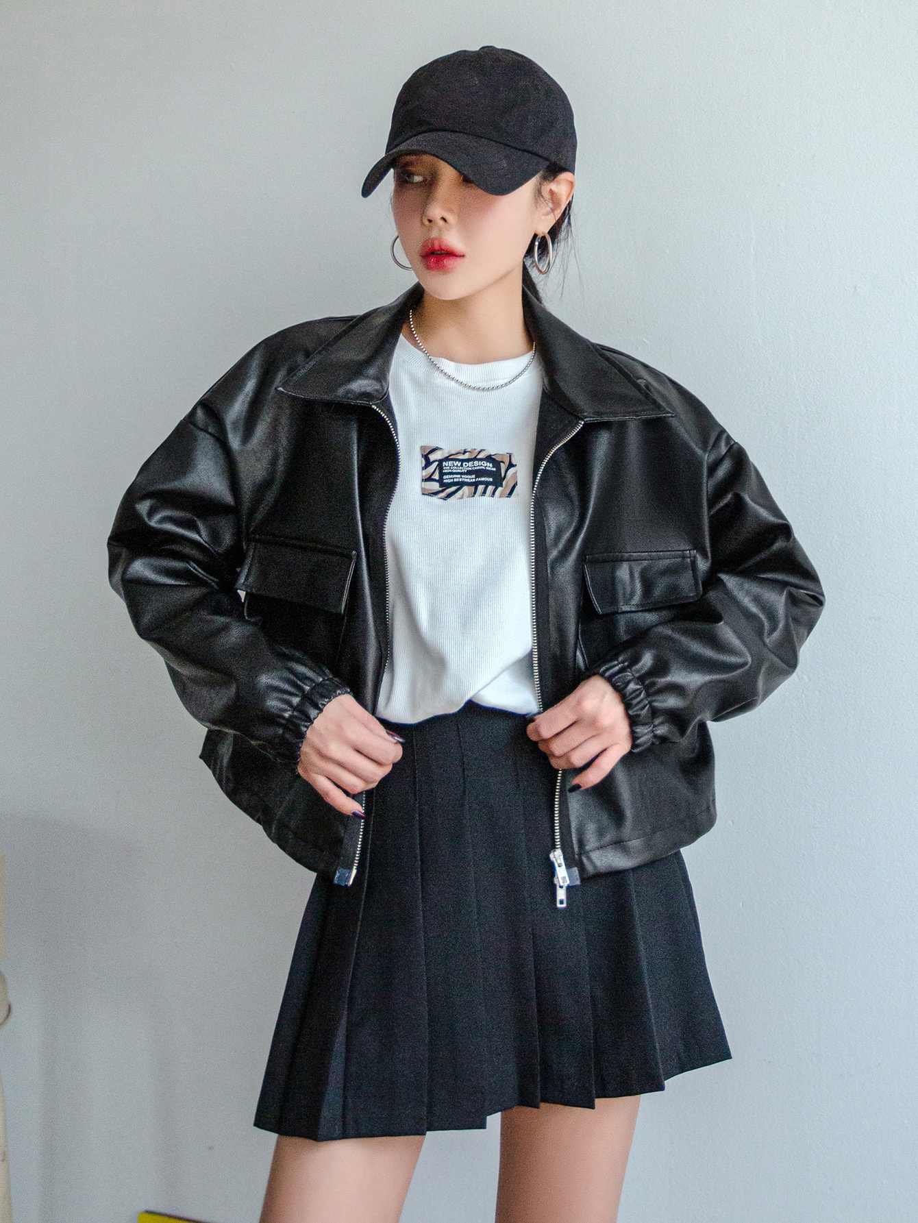 DAZY ドロップショルダー フラップポケット PU ジャケット