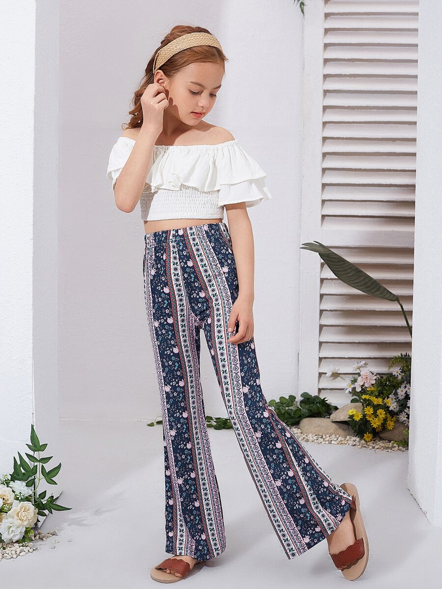 SHEIN Tween Girl Floral High Waist Flare Leg Pants | SHEIN USA