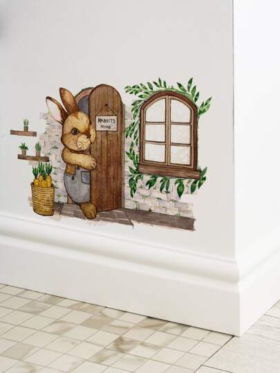 Rabbit Print Wall Sticker,3D Cute Wall Art Decal For Home Decor | SHEIN UK