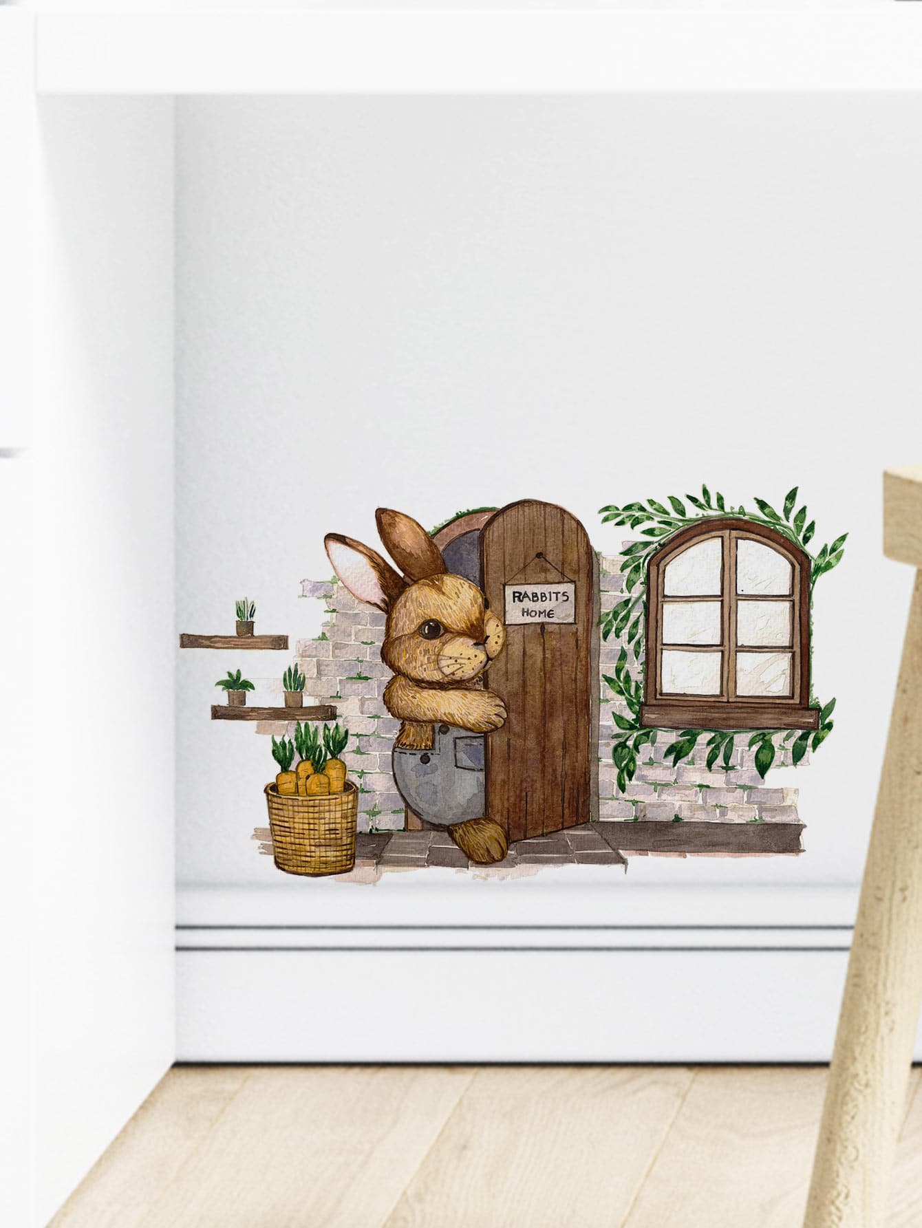 Rabbit Print Wall Sticker,3D Cute Wall Art Decal For Home Decor | SHEIN UK