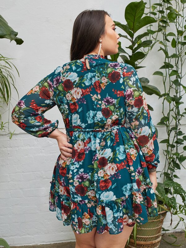 SHEIN Clasi Plus Floral Print Ruffle Hem Dress | SHEIN USA