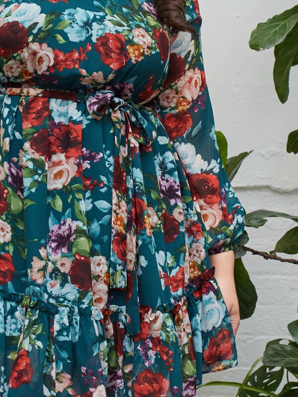 SHEIN Clasi Plus Floral Print Ruffle Hem Dress | SHEIN USA