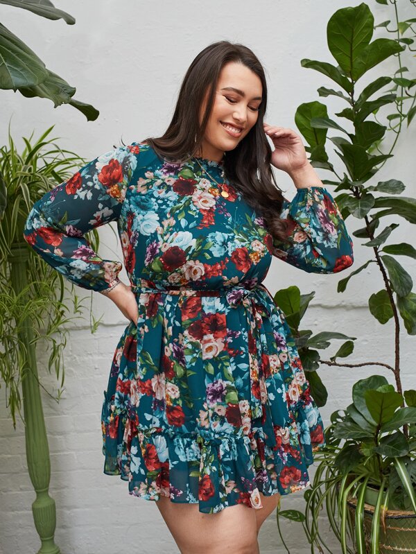 SHEIN Clasi Plus Floral Print Ruffle Hem Dress | SHEIN USA