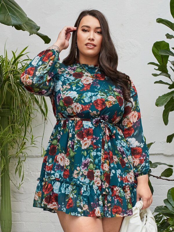 SHEIN Clasi Plus Floral Print Ruffle Hem Dress | SHEIN USA