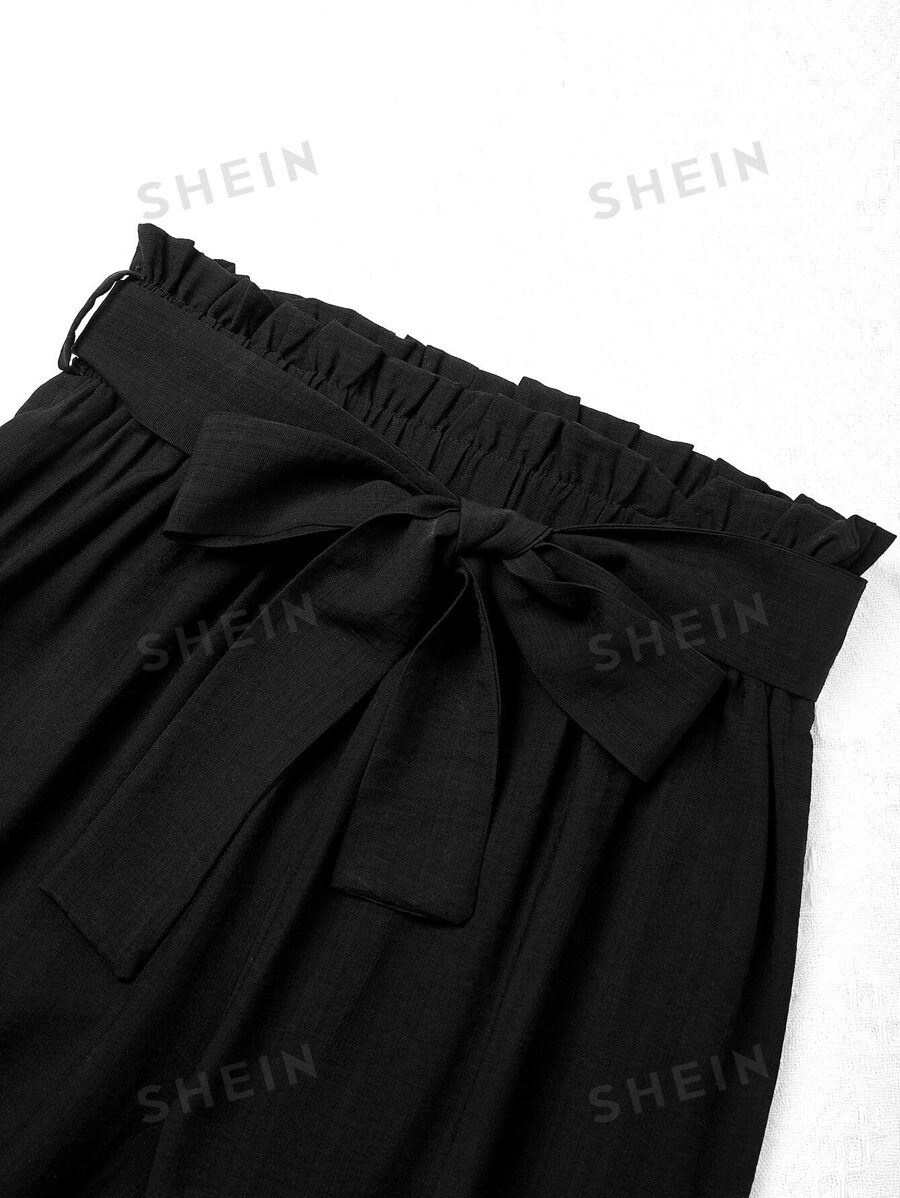 Shein Mulvari 2pcs Paperbag Waist Belted Wide Leg Pants Shein Usa