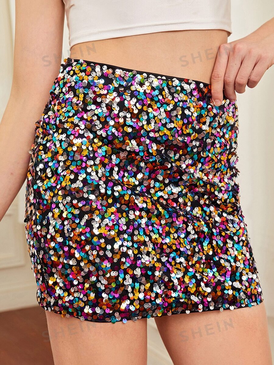 SHEIN BAE High Waist Sequin Bodycon Skirt | SHEIN UK
