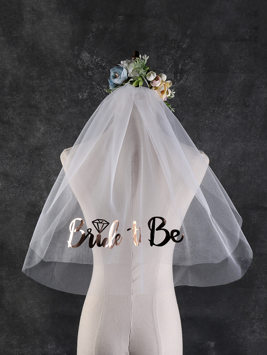 Letter Graphic Bridal Veil & Bridal Handwear,White Double Ribbon Edge ...