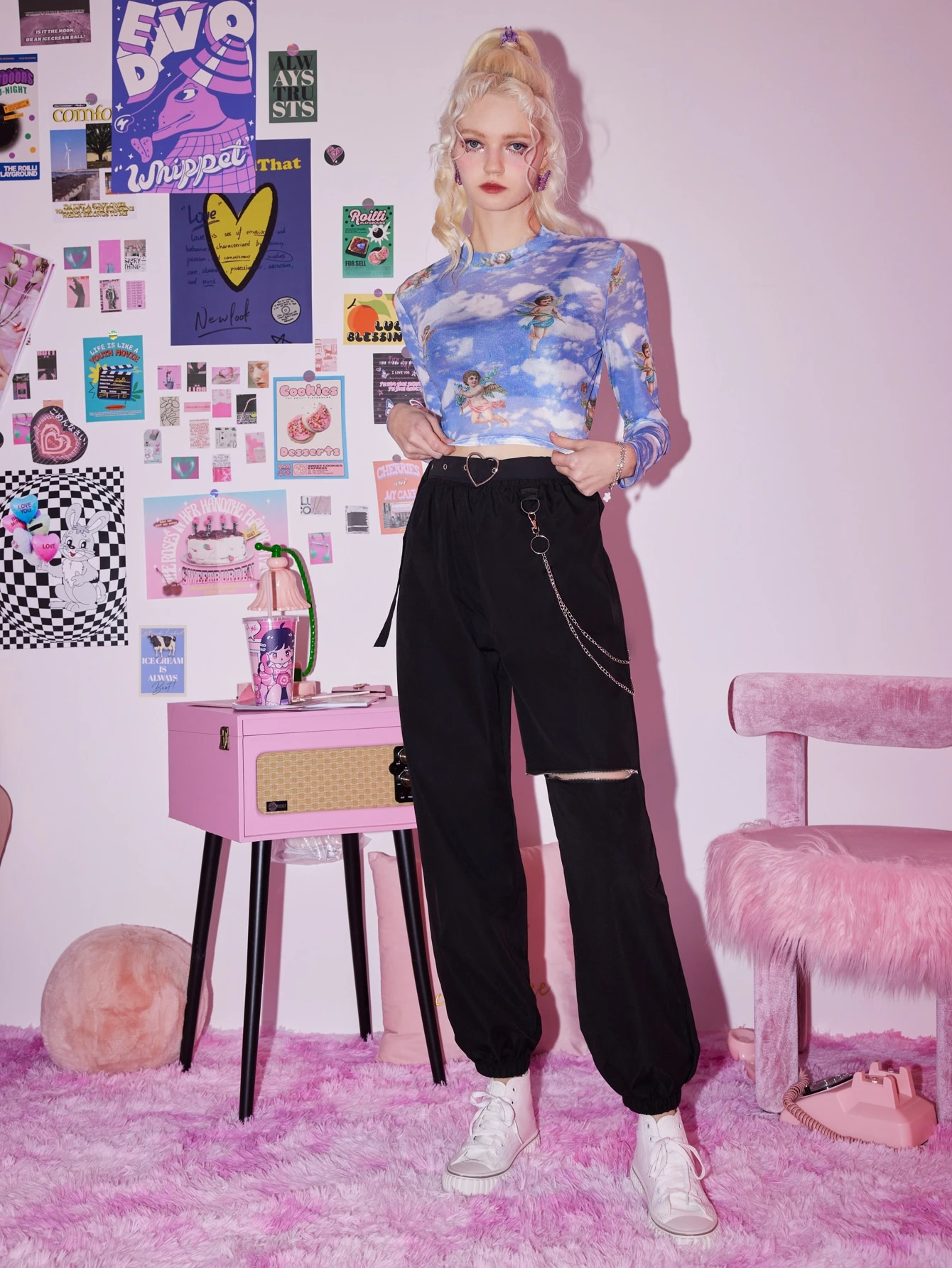 ROMWE Kawaii Zip Front Carrot Pants | SHEIN UK