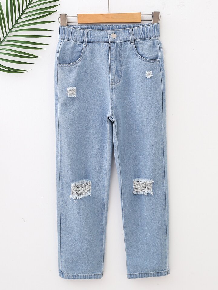 Girls Ripped Jeans Casual Skinny Slim Fit Denim Pants Teen, 49% OFF
