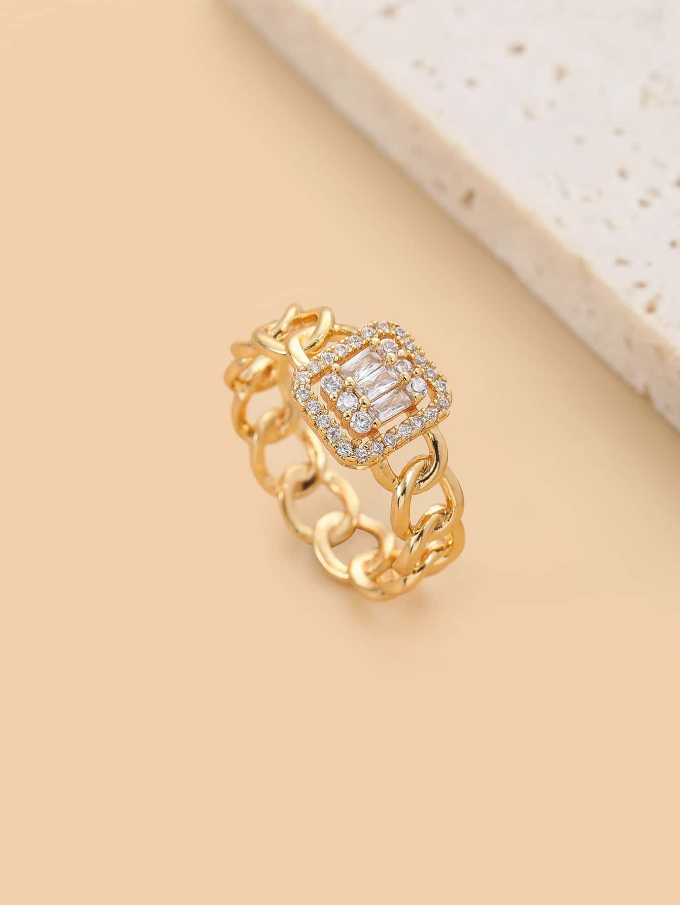 Cubic Zirconia Decor Chain Design Ring | SHEIN USA