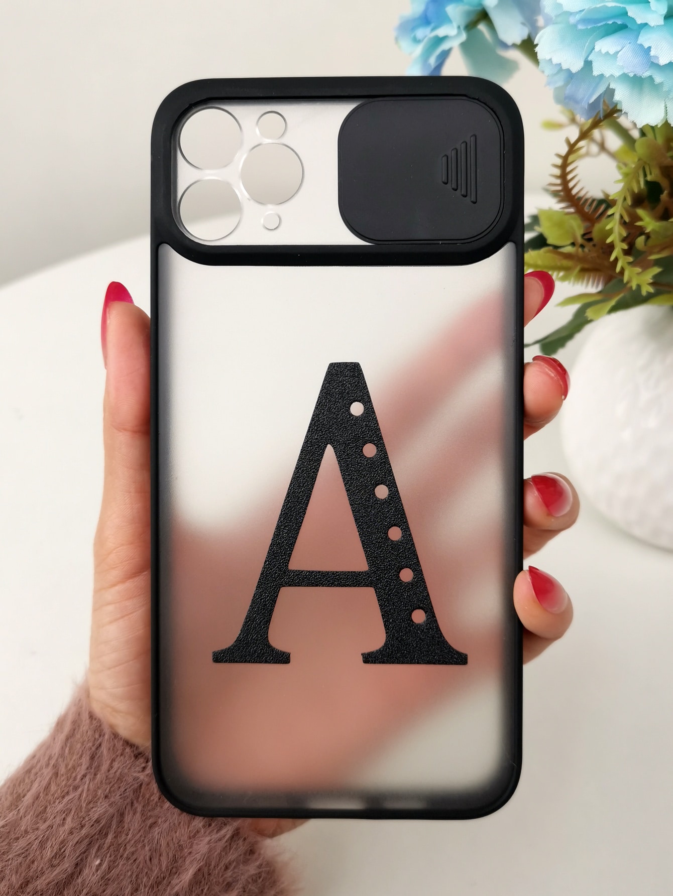Letter Graphic Phone Case With Slide Camera Cover