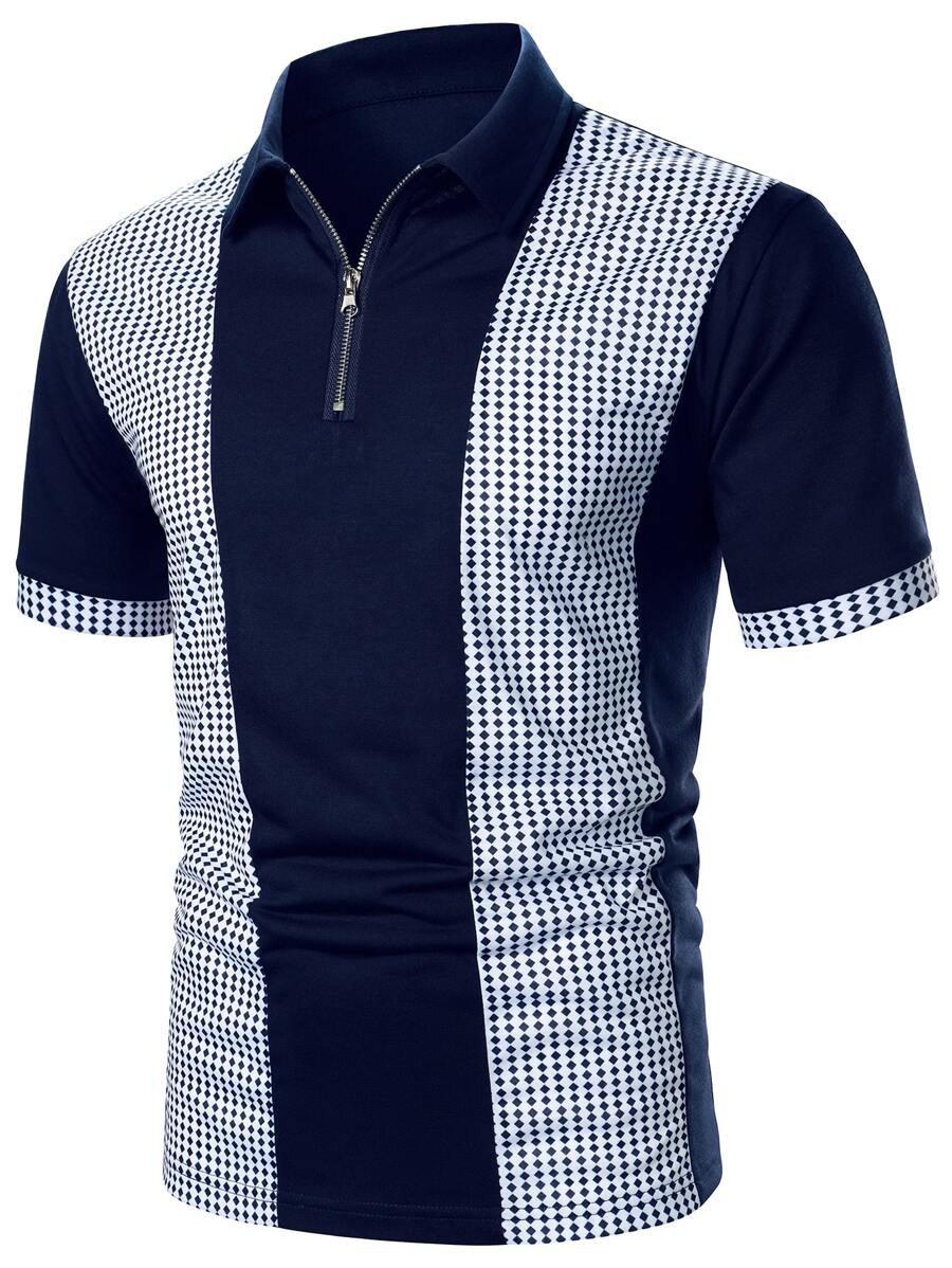 Manfinity Homme Men Argyle Print Half Zip Color Block Going Out Casual ...
