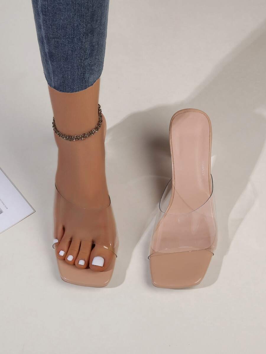 Women Clear Strap Chunky Heeled Mule Sandals, Fashion Summer Heeled ...