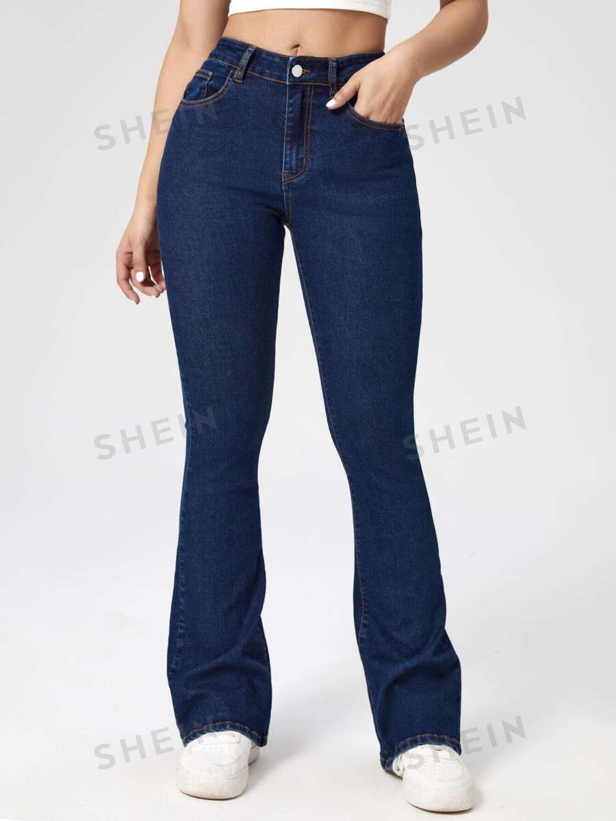 SHEIN Essnce Jeans bootcut con bolsillo oblicuo | Moda de Mujer | SHEIN ...