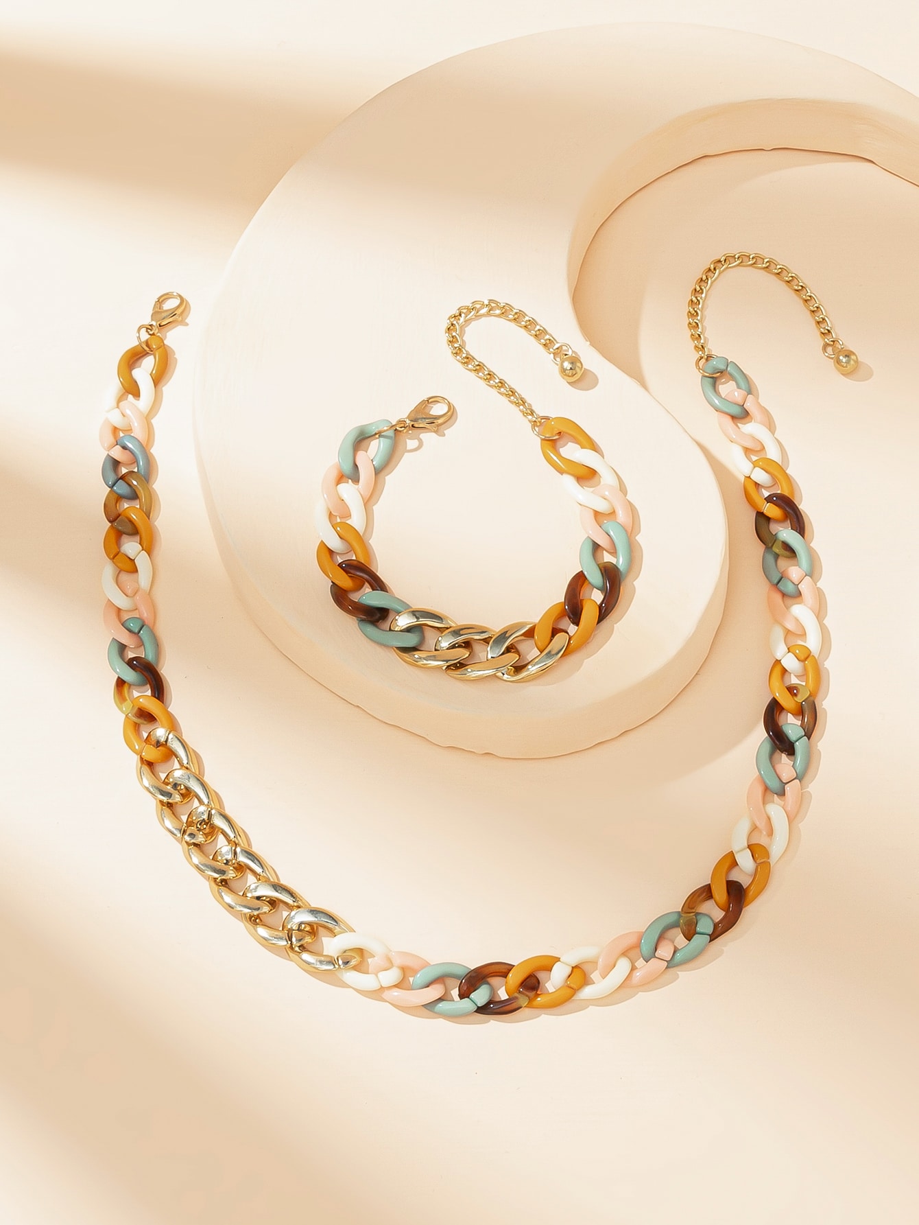 Color Block Chain Necklace & Bracelet