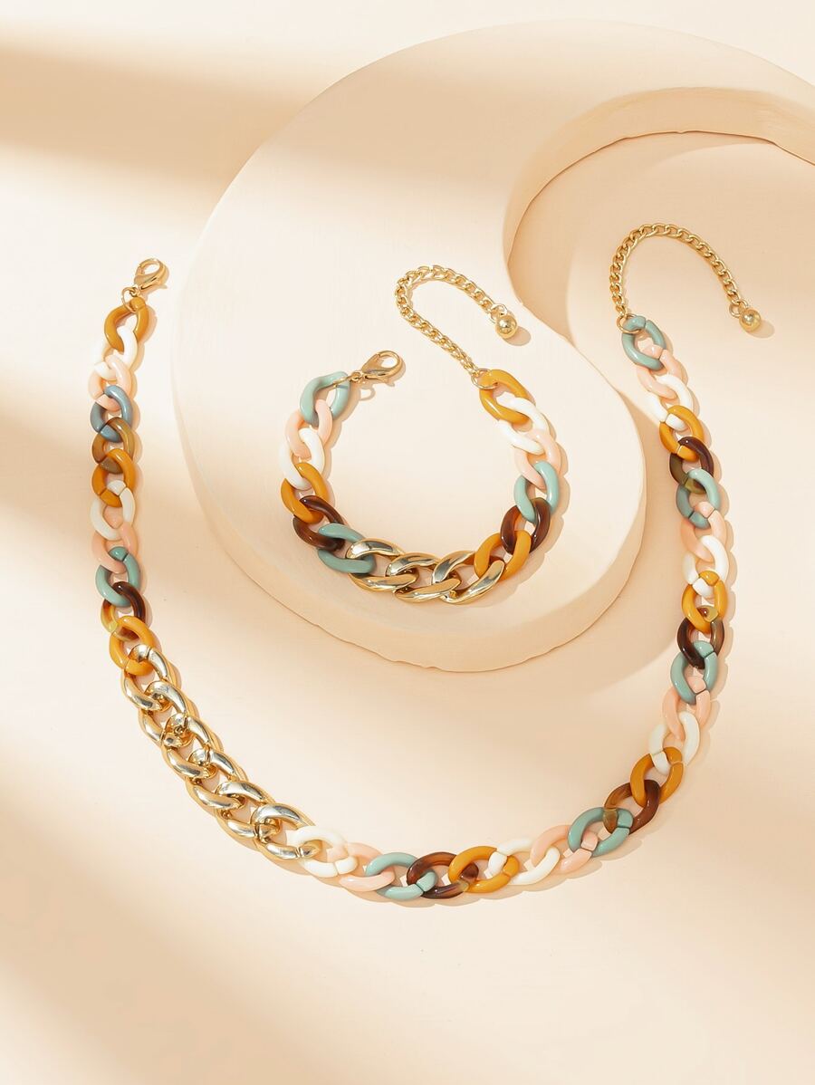 Color Block Chain Necklace & Bracelet | SHEIN USA