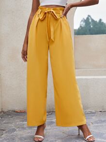 Paperbag Waist Belted Wide Leg Pants | SHEIN USA