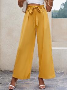 Paperbag Waist Belted Wide Leg Pants | SHEIN USA