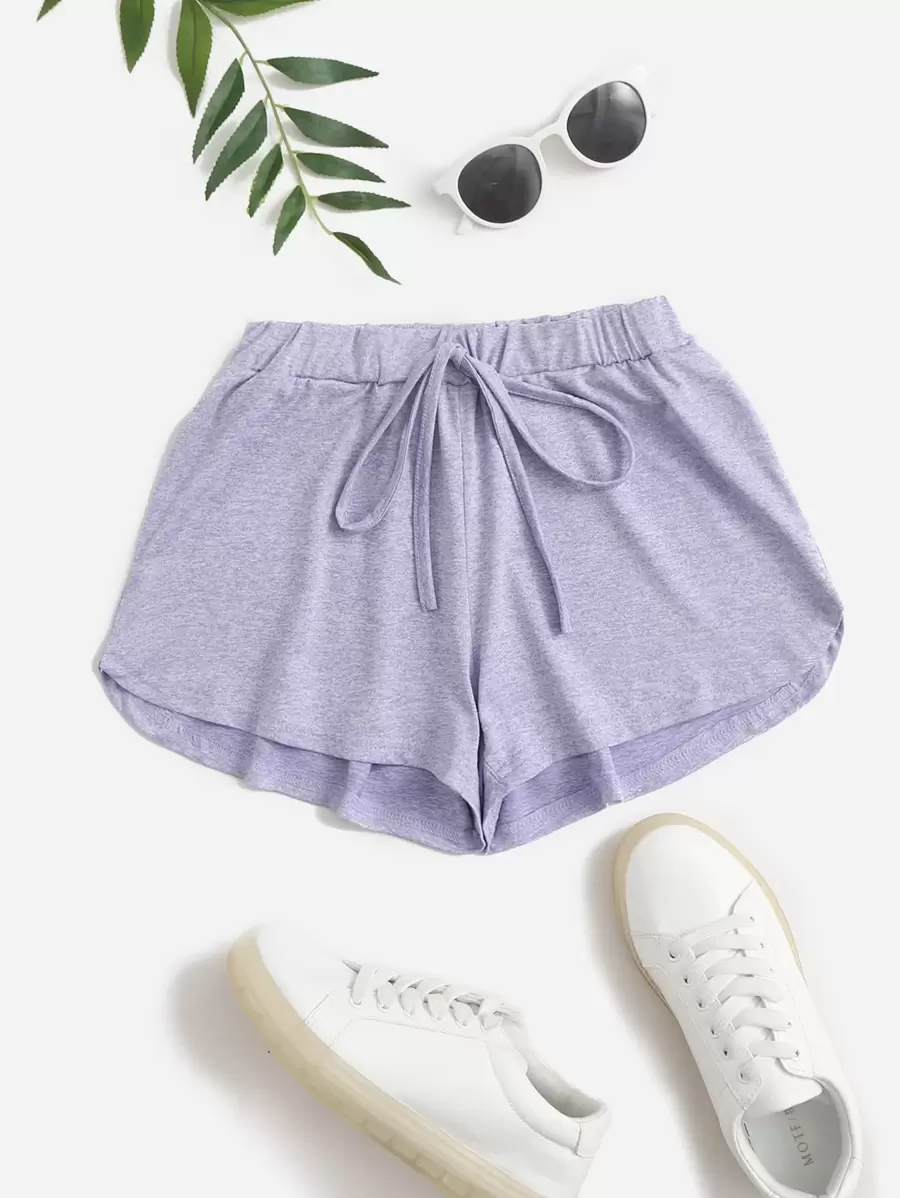 SHEIN EZwear Knot Waist Marled Track Shorts | SHEIN USA