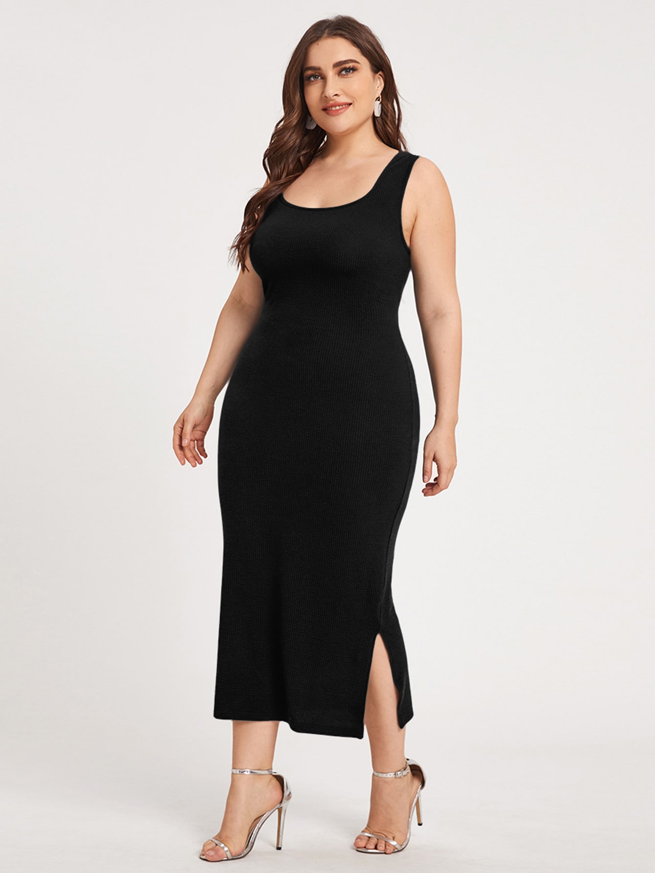 SHEIN Plus Solid Split Hem Dress