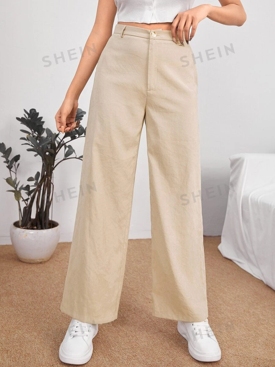 SHEIN PETITE Solid High Waist Trousers | SHEIN UK