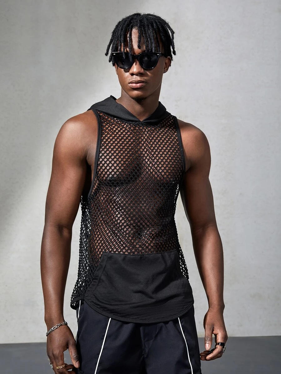 Manfinity Men See Through Hooded Mesh Tank Top | SHEIN USA