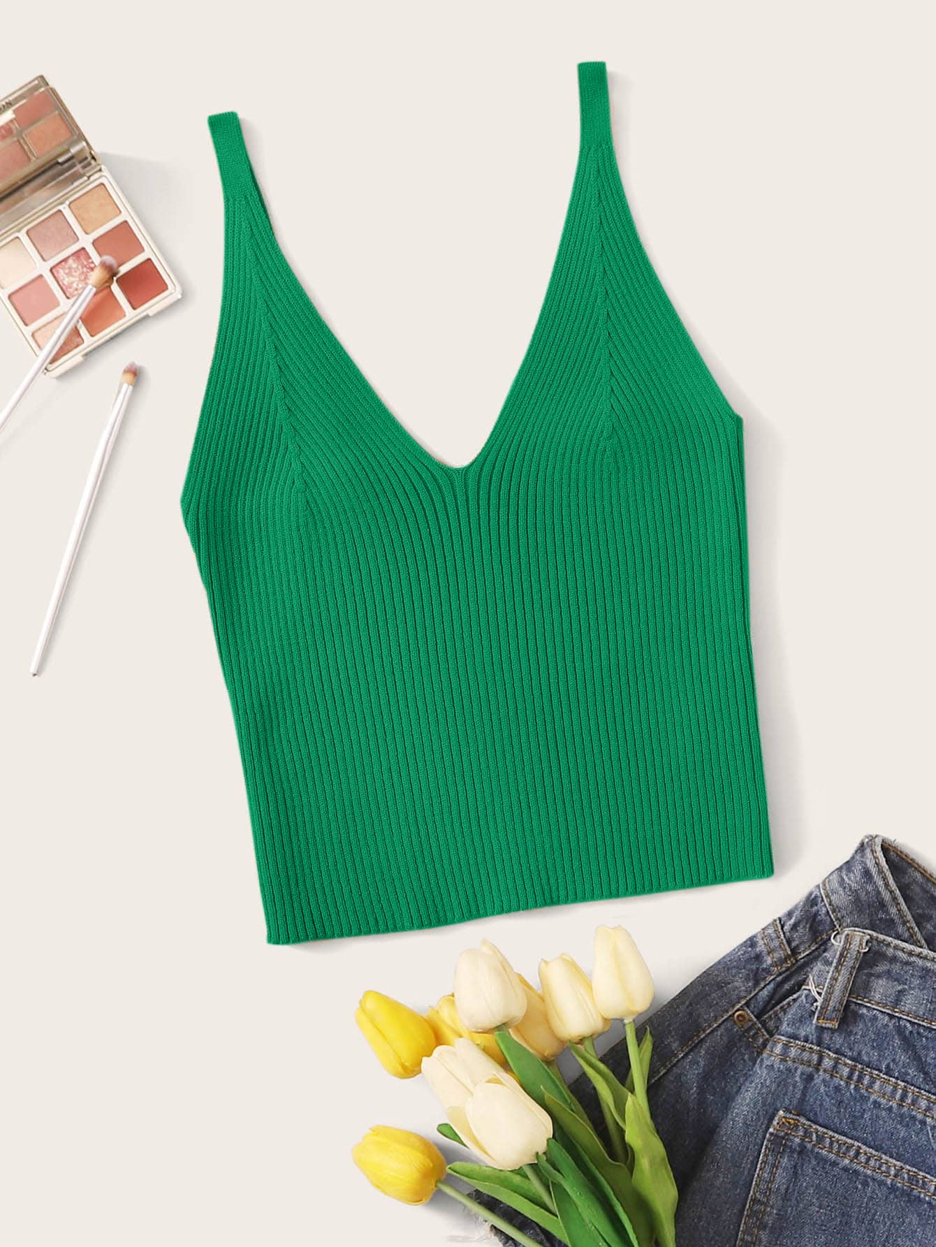 Ribbed V-Neck Crop Top
