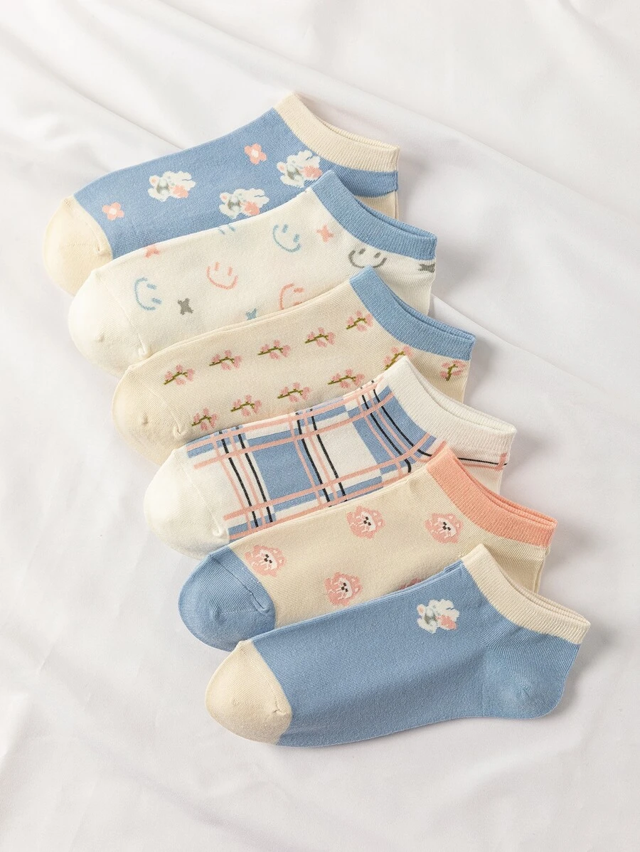 6pairs Flower Print Ankle Socks | SHEIN USA