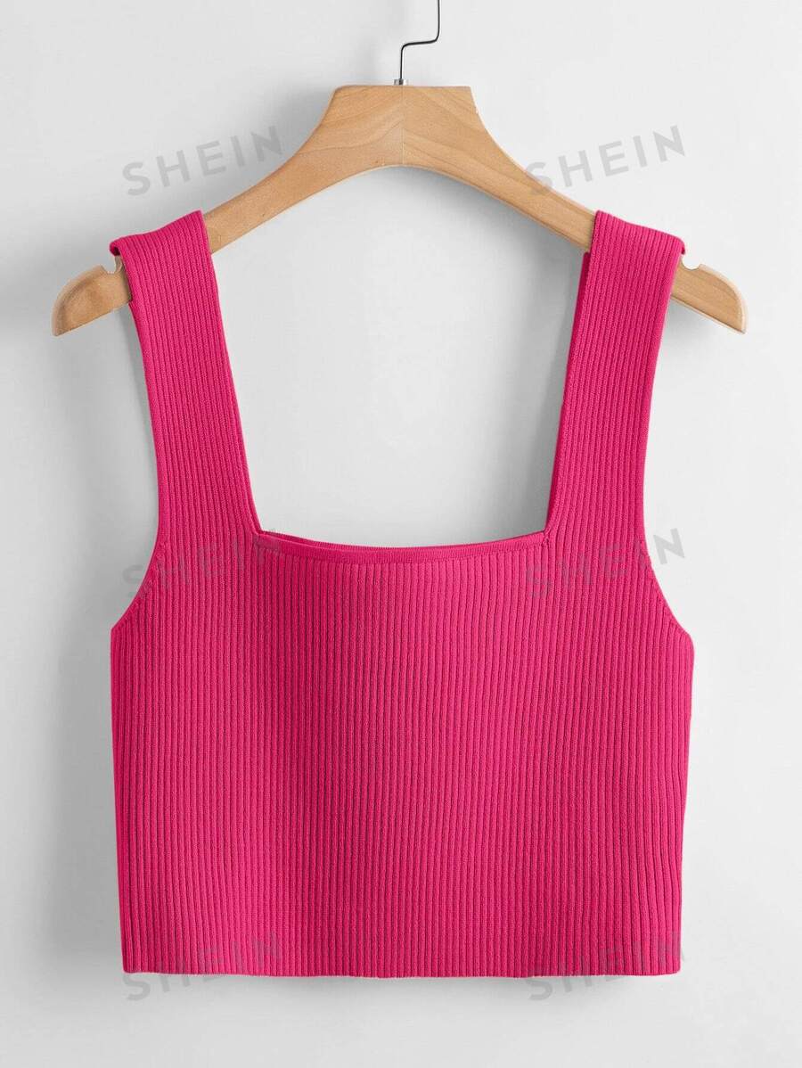 Shein Ezwear Top Tejido De Canalé Unicolor Moda De Mujer Shein México