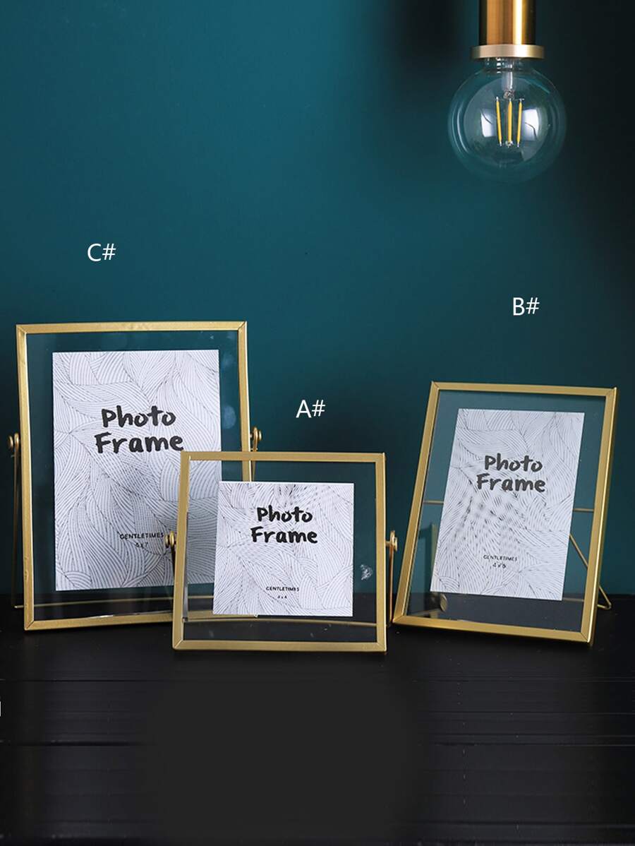 1pc Glass Photo Frame With Geometric Metal Frame, Retro Table Desktop ...