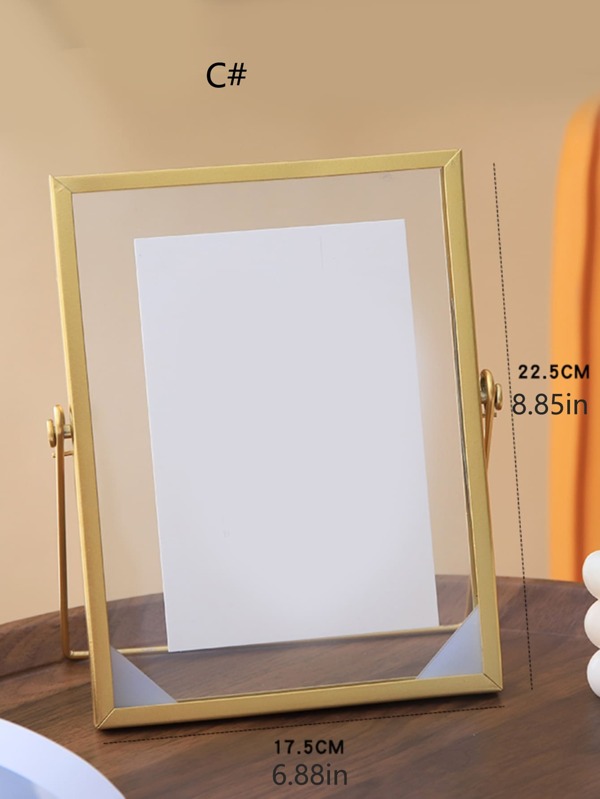 1pc Glass Photo Frame With Geometric Metal Frame, Retro Table Desktop ...
